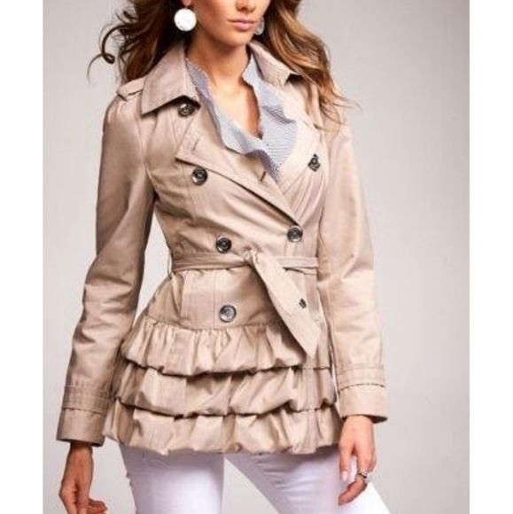 Express | Jackets & Coats | Express Ruffled White Trench Coat | Poshmark